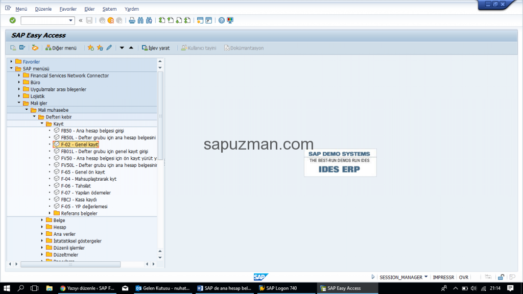 SAP Sisteminde Ana Hesap Belgelerinin F-02 İşlem Menüsünden Kayıt ...