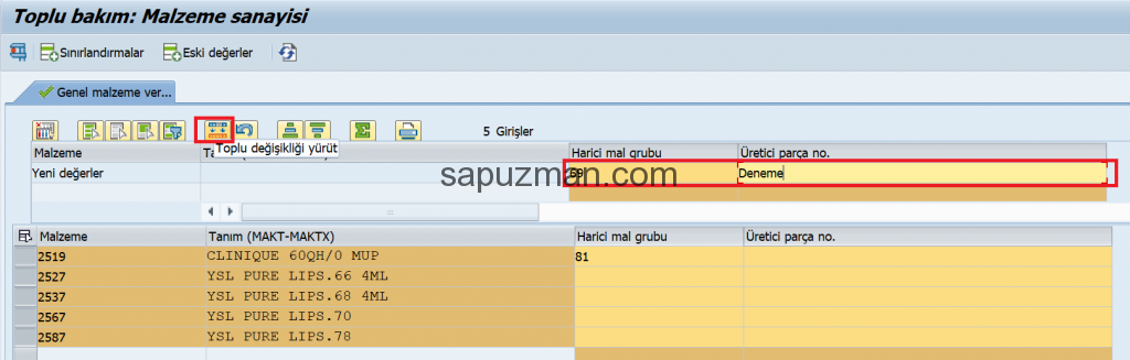SAP MM17 MASS Ekranı ile Toplu Malzeme Ana Veri Güncellemesi