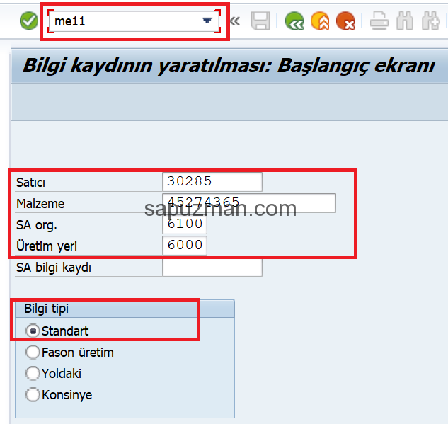 sap me11 bilgi kaydı oluşturma 1 | SAP UZMAN - SAP FI, SAP CO, SAP SD ...